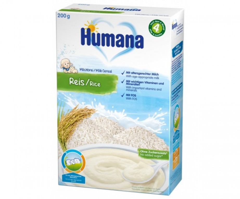 Izpārdošana! HUMANA Rīsu piena putra, no 4. mēn., 200gr (der.t.15.07. ...