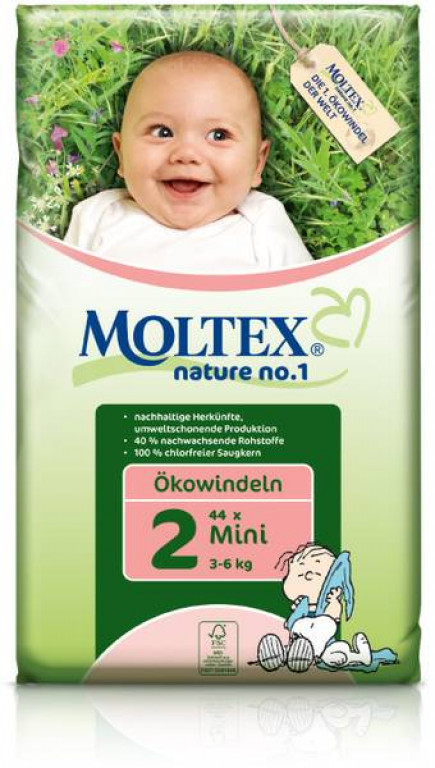 NEW Moltex ÖKO NATURE Ekoloģiskās autiņbiksītes 2 MINI (3-6kg), 42 gab ...